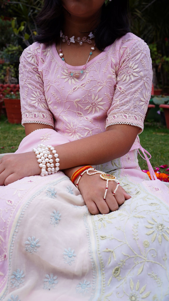 Rajkumari Multi Coloured Chikankari Lehenga With Cut Dana And Hand Emb ...